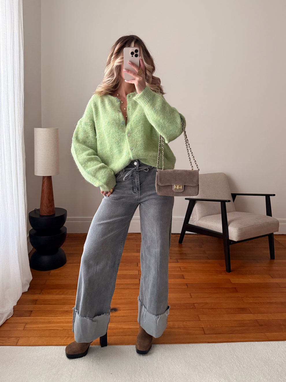 Jean à revers avec ceinture NIDDRIE - gris – Mamie Bourgeoise