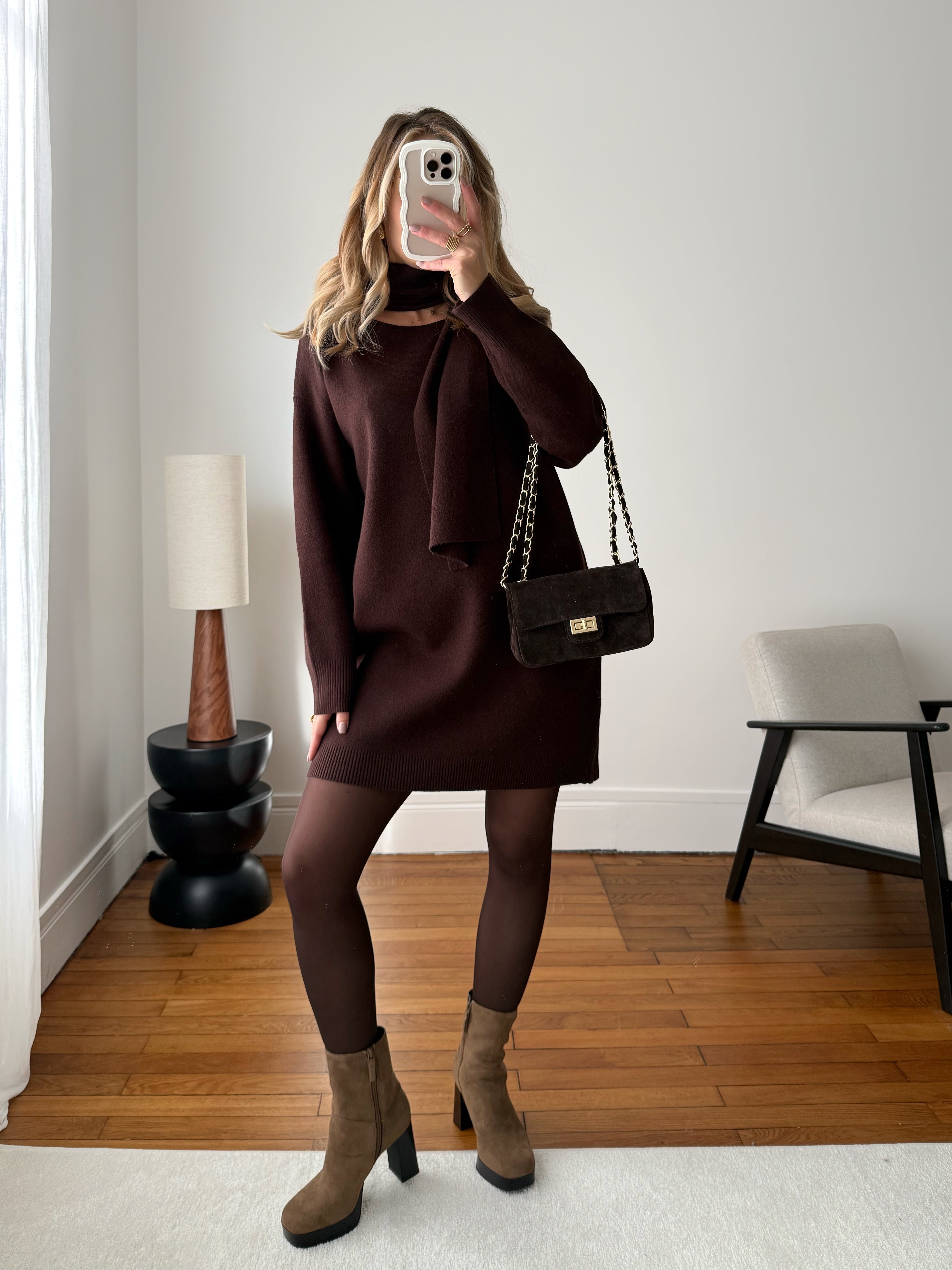 Robe en maille à écharpe YOTA – Mamie Bourgeoise